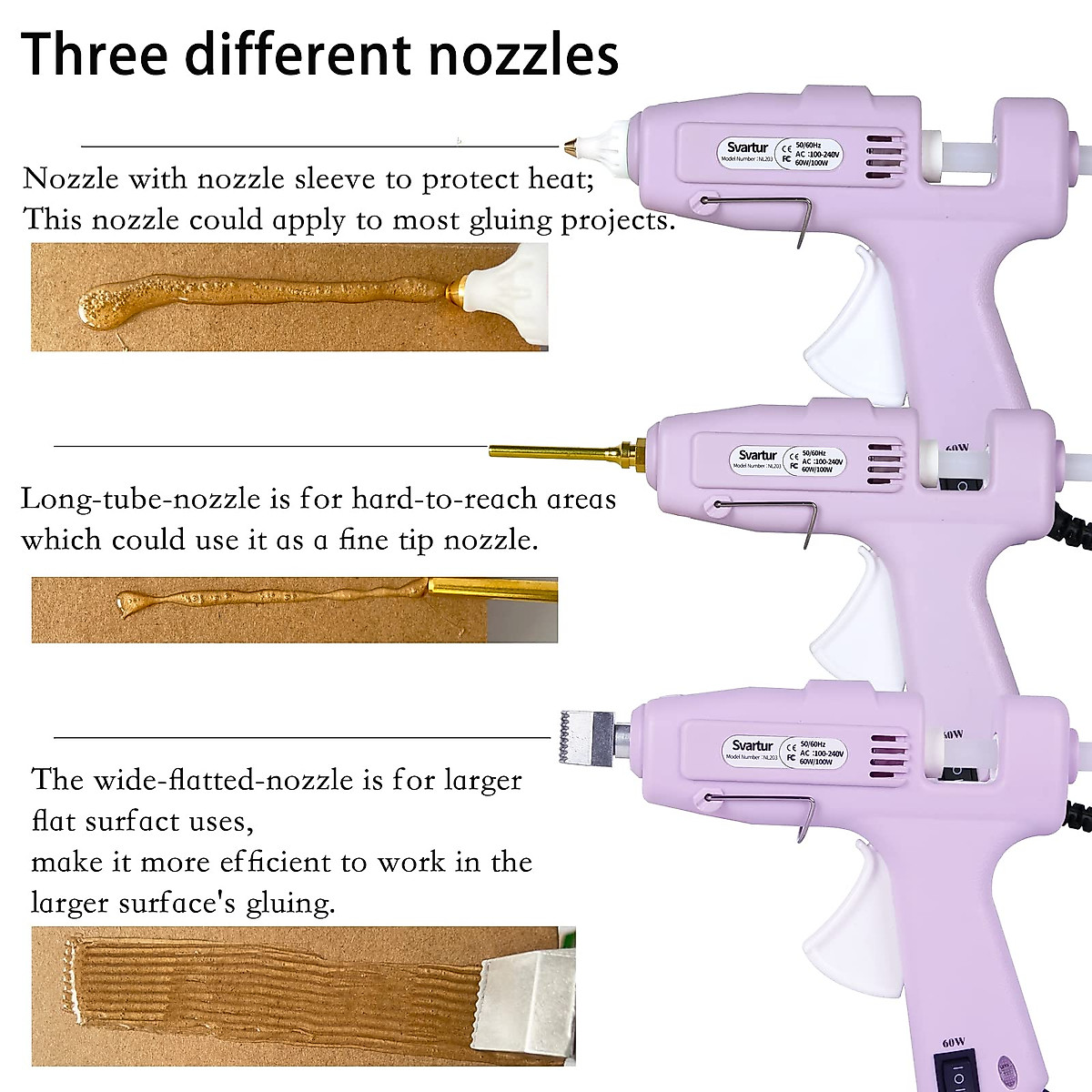 Full Size Hot Glue Gun with 60W/100W/OFF Switch, 9.8ft Extra-long Power Cord Industrial Glue Gun with 2 Nozzles, 15 Glue Stick, Dual Power High Temp Hot Melt Glue Gun Large with Case for Craft, Purple