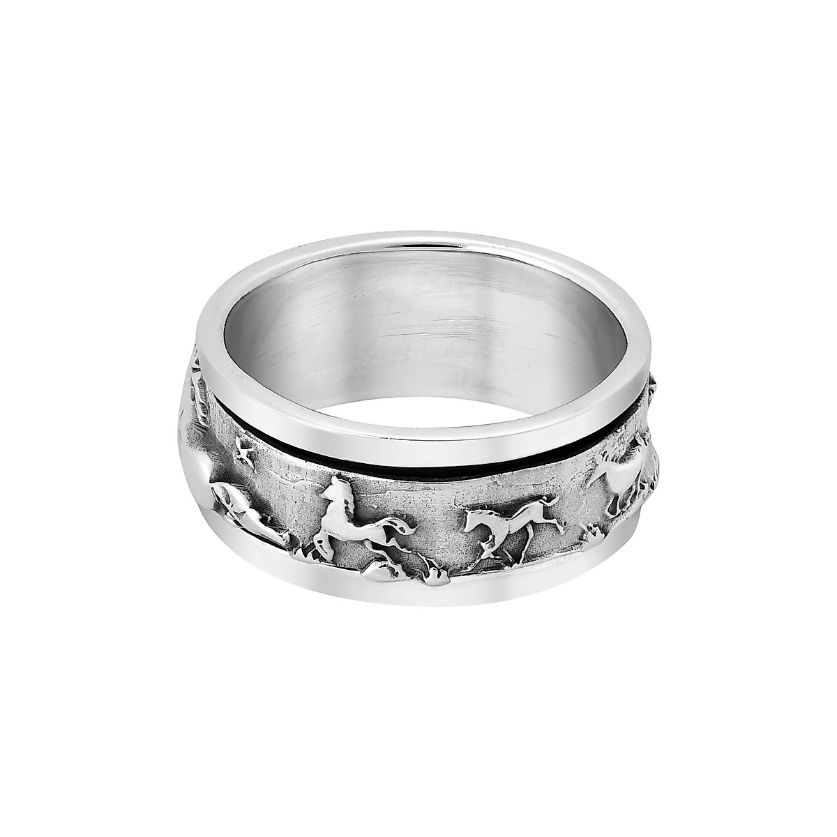 AeraVida Warrior Stallions Running Horse Spinner .925 Sterling Silver Ring (9) | Animal Horse Ring for Women | Unisex Fashion Jewelry