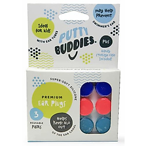 PUTTY BUDDIES Original Swimming Earplugs 3-Pair Pack (Purple/Teal/Magenta)