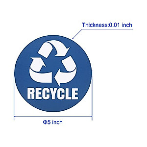 M METERXITY 2 Pack Recycle Sticker - Home Trash Can Labels, Strong Adhesion & Smooth Surface, Apply to Kitchen/Garden Trash Bin (5 Inch, White on Blue)