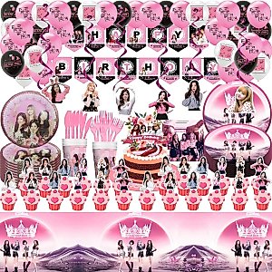 Blackpink birthday party supplies include happy birthday banner cake topper balloon tableware birthday party supplies for girls