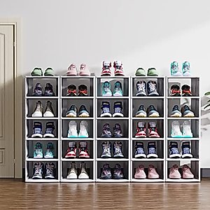 KOUPA 6-Tier Shoe Rack Storage Organizer，Stackable and Adjustable Multi-Function shoe boxes，Space Saving Shoe Shelf Bins ,Extra Large Capacity, Shoe Cubby（Grey）