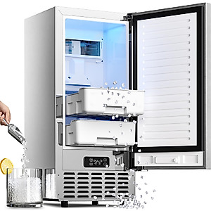 AGLUCKY Under Counter Nugget Ice Maker Machine,Built-in Ice Maker with Drain Pump,70Lbs/Day,18 Lbs Storage,Self-Cleaning & 24H Timer,UnderCounter Ice Machine for Home Use(Silver)