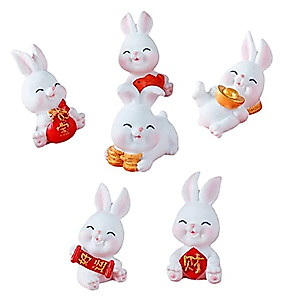 Kisangel 24 pcs lucky rabbit 2023 chinese new year rabbit easter bunny rabbit zodiac rabbit figurine miniature rabbit figurine decoraciones para salas de casa resin Cartoon statuette