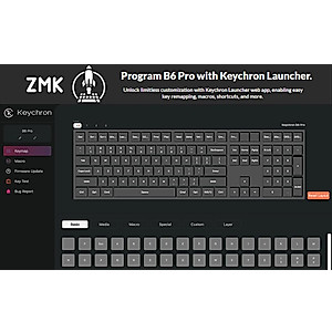 Keychron B6 Pro Full-Size Ultra-Slim Wireless ZMK Custom Keyboard, Triple-Mode 2.4 G/Bluetooth 5.2/Wired Programmable, Lightweight Quiet Key with Numeric Keypad for Mac/Windows, Space Gray