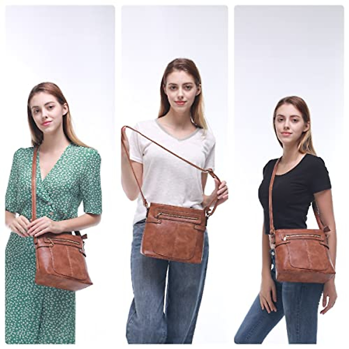 LL LOPPOP Medium Size Crossbody Purse, Multi Pocket Zipper Bag, Small Shoulder Bag with Adjustable Strap 202904 New brown