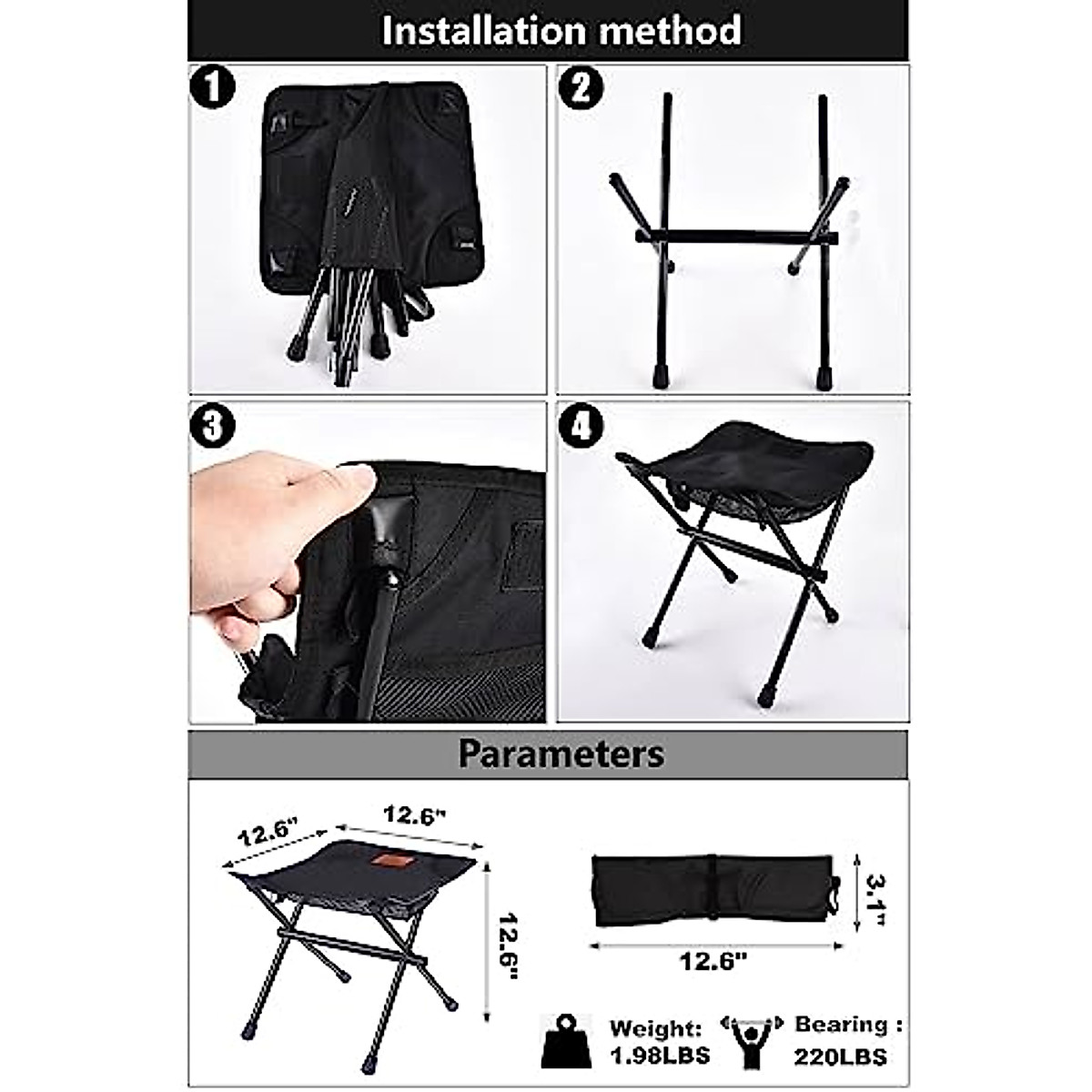 AnYoker Camping Chair, Portable Folding Chair, Beach Chair, Lightweight Hiking Chair,Compact Chair（Black/2pack）