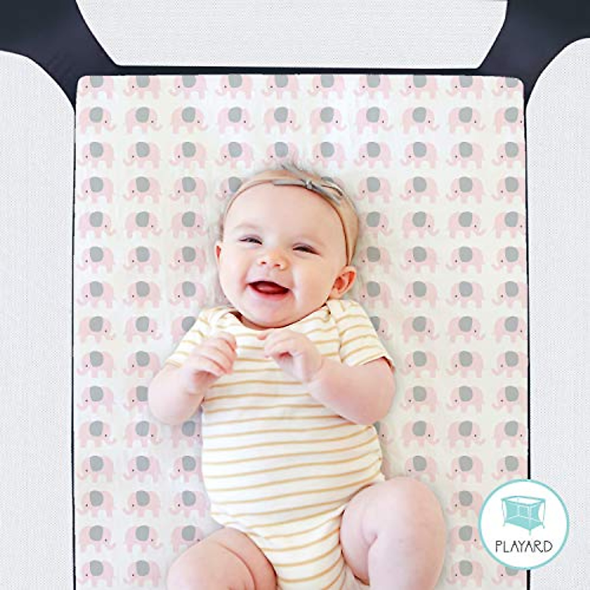 The Peanutshell Fitted Pack n Play, Playard, Mini Crib Sheets for Baby Girls | 2 Pack Set | Pink Elephants & Hearts