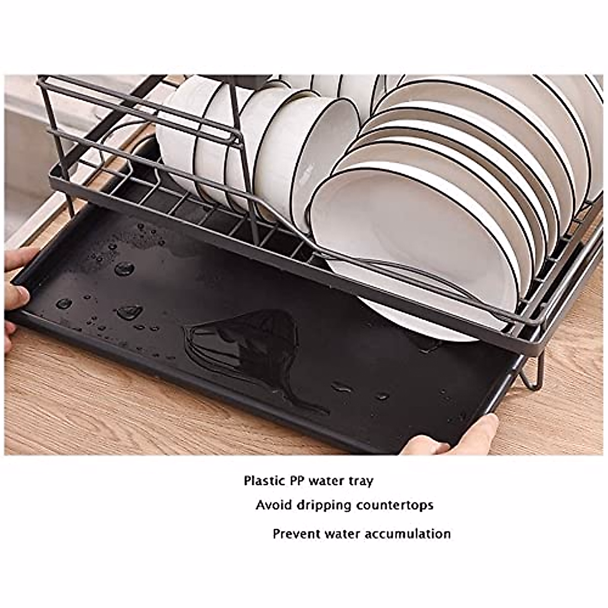 Plate Rack Draining Dish Rack Dish Drying Rack, 2 Tier Dish Rack With Drainboard, Dish Drainer With Utensil Holder And Cup Holder Pan Plate Holder
