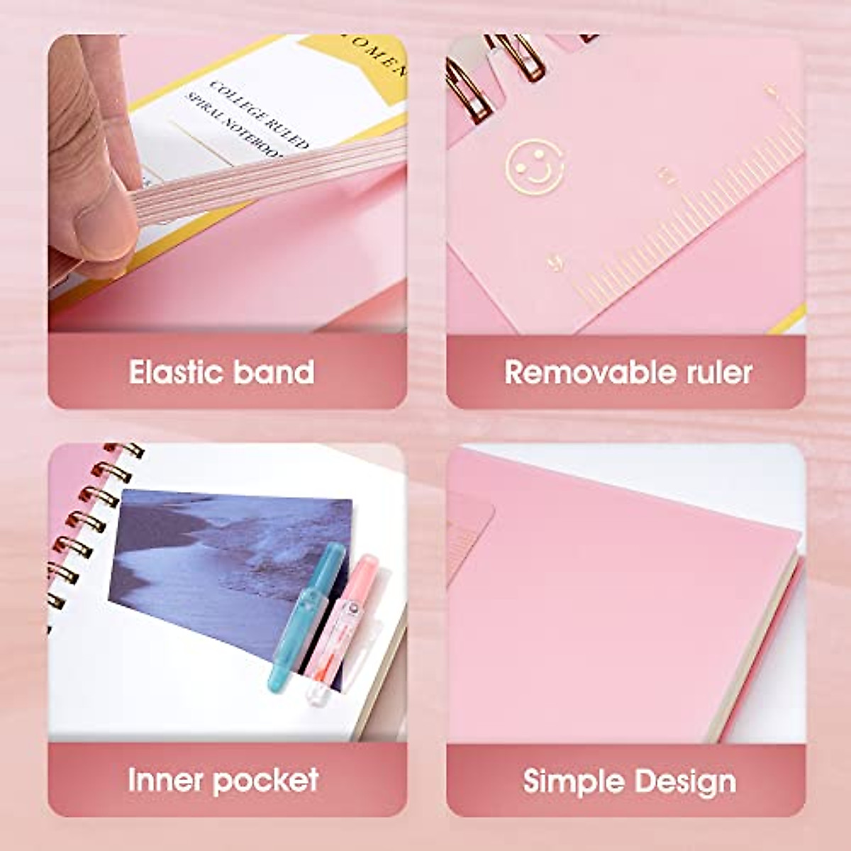 Spiral Notebook College Ruled A5 Spiral Bound Journal 160 Pages Thick Paper Plastic Hardcover Spiral Notebook 5x7 Wire Bound Notebooks for Note Taking School Office Supplies,Pink