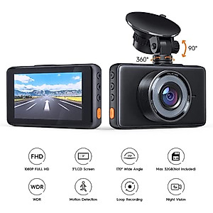 DAJKRTIA Dash Cam 1080P Car Dash Camera, Super Night Vision Driving Recorder 3 Inch LCD Screen 170° Wide Angle, G-Sensor, Accident Record, Loop Recording