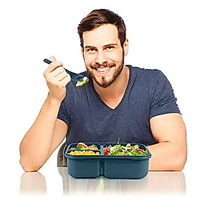 Iteryn Bento Box, Bento Box for Adults, 49 OZ 3 Compartments Bento Lunch Box with Spoon & Fork, Leakproof Bento Box, Microwave Safe