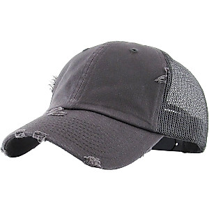 Funky Junque Distressed Low Profile Vintage Polo Style Trucker Dad Hat - Dark Grey
