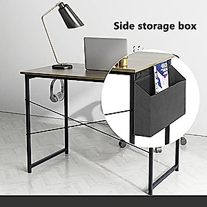 SogesHome 39.37 inches Computer Desk Laptop Table Home Office Workstation Gaming Desk Writing Table with Side Storage Box, Earphone Rack, Teak