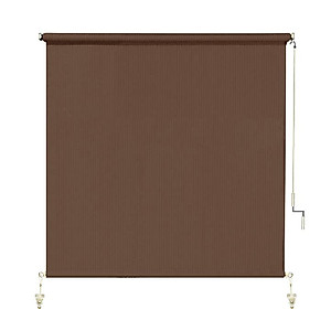 HENG FENG Outdoor Roller Shade Cordless 6'W x 6'H Brown Exterior Patio Shades Roll Up Outdoor Blinds for Porch Gazebo Pergola Backyard Deck