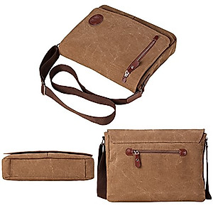 Vintage Canvas Satchel Messenger Bag for Men Women,Travel Shoulder bag 13.5" Laptop Bags Bookbag (Coffee)