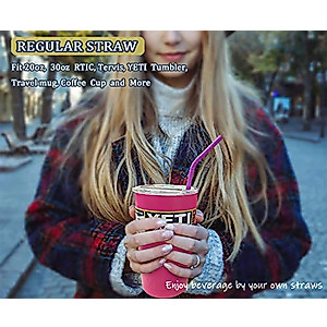 Walfos Reusable Silicone Straws - 2 Size Flexible Drinking Bendy Straws for Smoothies/20 & 30 oz Tumblers, Yeti/Rtic, BPA Free (4 Wide Straws + 4 Regular Straws + 2 Cleaning Brushes + 1 Storage Pouch）