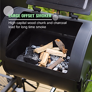 MFSTUDIO Heavy Duty Charcoal Wood Offset Outdoor Smoker Grill, Extra Large Charcoal Grill with Smoker Combo for BBQ Grilling, 941 SQ.IN.