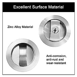 Round Pocket Door Lock with Keys - Recessed 2 Sided Handle Hardware for Privacy Barn Door and Sliding Door with Latch - Fits 1 3/8” to 2 3/16” Thickness Door (1 Pack, Sliver-Entry)
