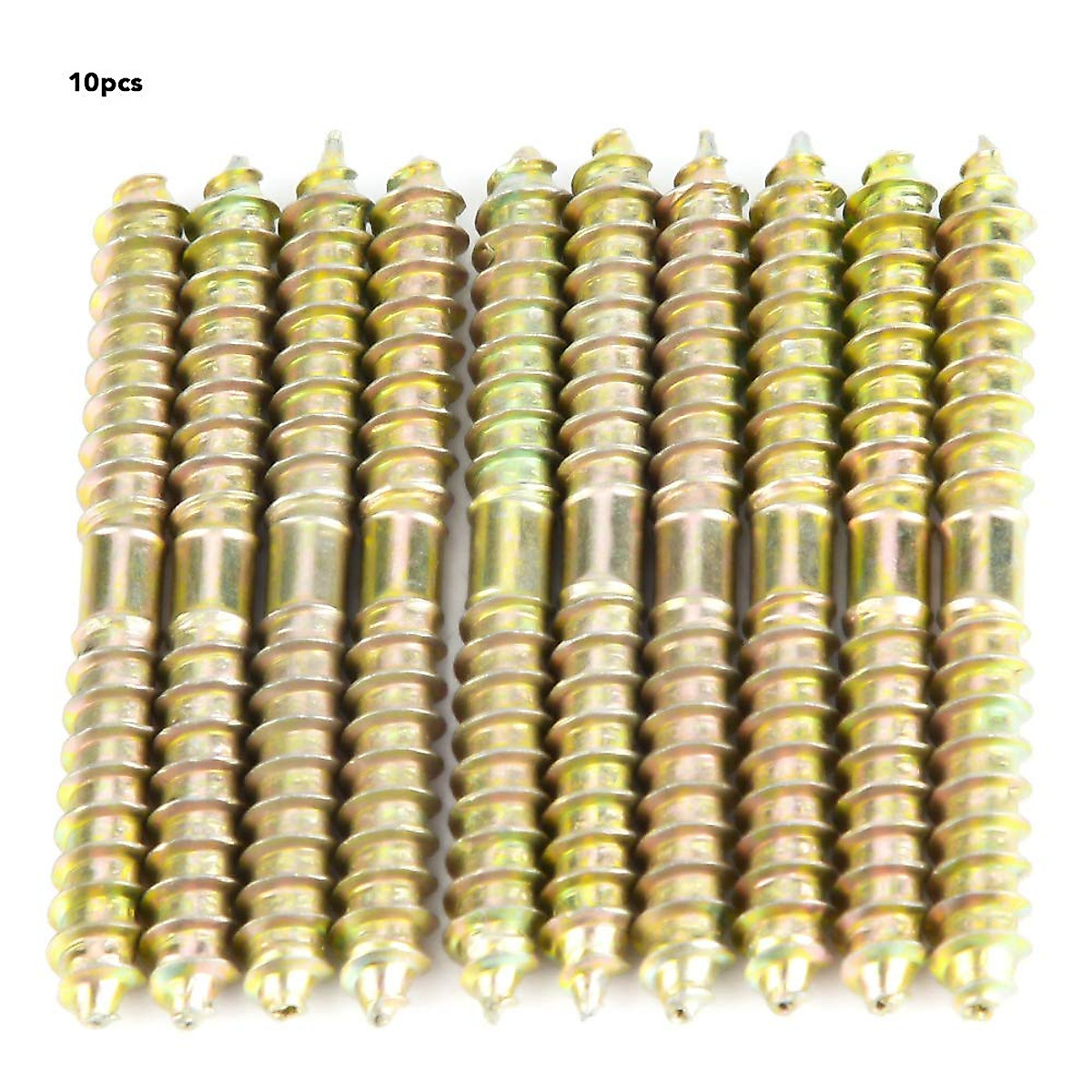 Dowel Screw, 10pcs 6 * 60mm Zinc Plating Dowel Screw Double Sided Screw Double Ended Screw Wood to Wood Woodworking Furniture Connecting Fixing Dowel Screws