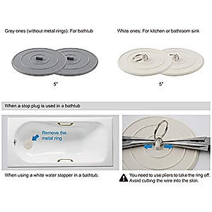 Hibbent 4 Pack Bath Tub Stopper, Flat Suction Sink Stopper Rubber Silicone Shower Drain Bath Plug Stopper for Kitchen, Bathroom and Laundry Sink (White-Grey)