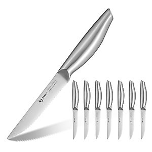 SANHUI Steak Knives, Steak Knife Set of 8, German Stainless Steel Steak Knife Serrated, Silver