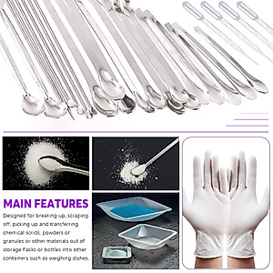 Swpeet 74Pcs Stainless Steel Micro Lab Scoop Spoon Lab Spatulas with 3ML Plastic Transfer Pipettes Kit, Pill Filler Tamper Tool Micro Spatula Steel Spoon Reagent Mixing Spatula Long Sampling Spoon