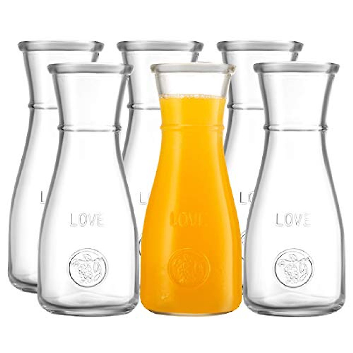 500 ml Carafe Pitcher Glass - 6 Pack - The LOVE Drink, Juice, Glass Water Pitcher & Water Carafe - Elegant Wine Decanter & Mimosa Bar Set - Easy Grip Neck & Wide Mouth for Pouring by Kitchen Lux