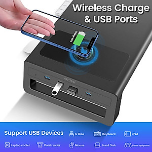 Vaydeer Dual Monitor Stand, Double Monitor Riser with Wireless Charger and 4 USB 3.0 Hub Ports, Metal Desk Raiser for 2 Monitors, PC Screen iMac Studio Display Gaming Office Work Space Saver Organizer