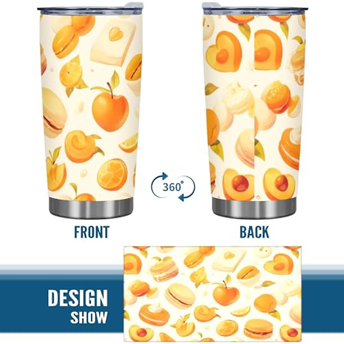 QWEUIOP 20oz Insulated Travel Coffee Mug Cake Peach Pattern Stainless Steel Tumbler with Lid Double Wall Vacuum Coffee Cup For Hot and Cold Drinks14136