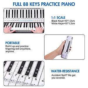 BENBO 88 Key Keyboard Piano Finger Simulation Practice Guide Teaching Aid Note Chart with 1 Music Book Clip, Portable Waterproof Electronic Piano Exercise Cardboard for Beginner Student