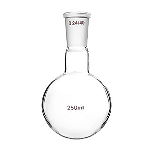 QWORK Glass 250ml Single Neck Flat Bottom Boiling Flask, 24/40 Standard Taper Outer Joint, 250ml