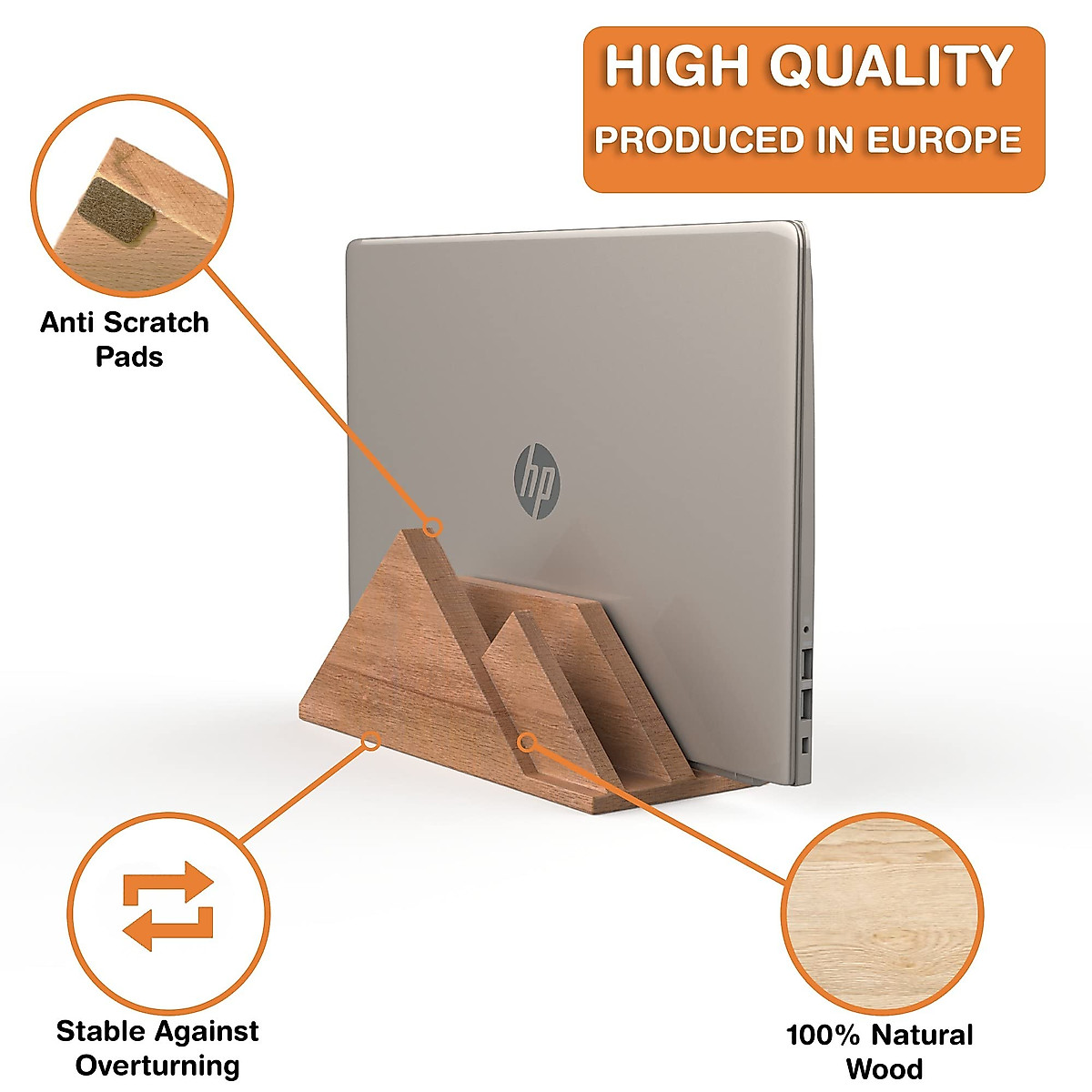 Mobashyr Wooden Dual Vertical Laptop Stand Mountain Laptop Stand Vertical with Thickness Up to 0.98" (25mm) Fits Most Laptop - MacBook pro Vertical Stand