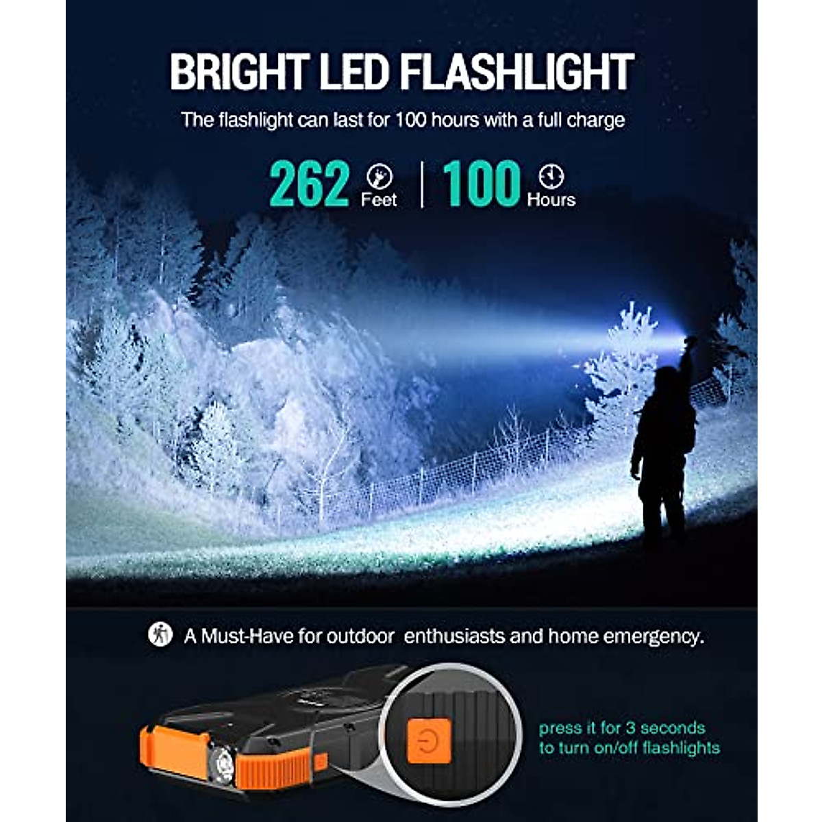 BLAVOR Solar Power Bank, PD18W QC3.0 Fast Charging 10W Wireless Charger 20000mAh Solar Powered Powerbank with Type C Input/Output, IPX5 Waterproof, Camping Flashlight, Compass, Carabiner