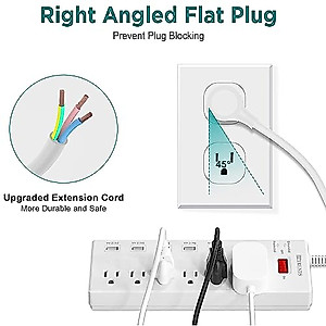HITRENDS Surge Protector Power Strip 6 Outlets with 6 USB Charging Ports, USB Extension Cord, 1625W/13A Multiplug for Multiple Devices Smartphone Tablet Laptop Computer (6ft, white)