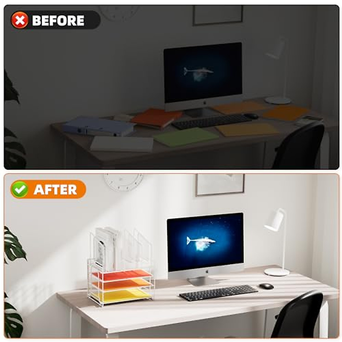 Marbrasse Mesh Desk Organizer, 4-Tier Mesh Desk File Organizer with 5 Vertical File Holders, Multifunction Desktop Organizer, Desk Organizers and Accessories for Home Office School,White