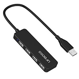 UFBOSS Ultra Slim 4 Port USB 2.0 Data Hub, 1Ft Long Cable USB Splitter for Laptop, Dell, Asus, HP, MacBook Air, Surface Pro, Acer, Xbox, Flash Drive, HDD, Console, Printer, Camera