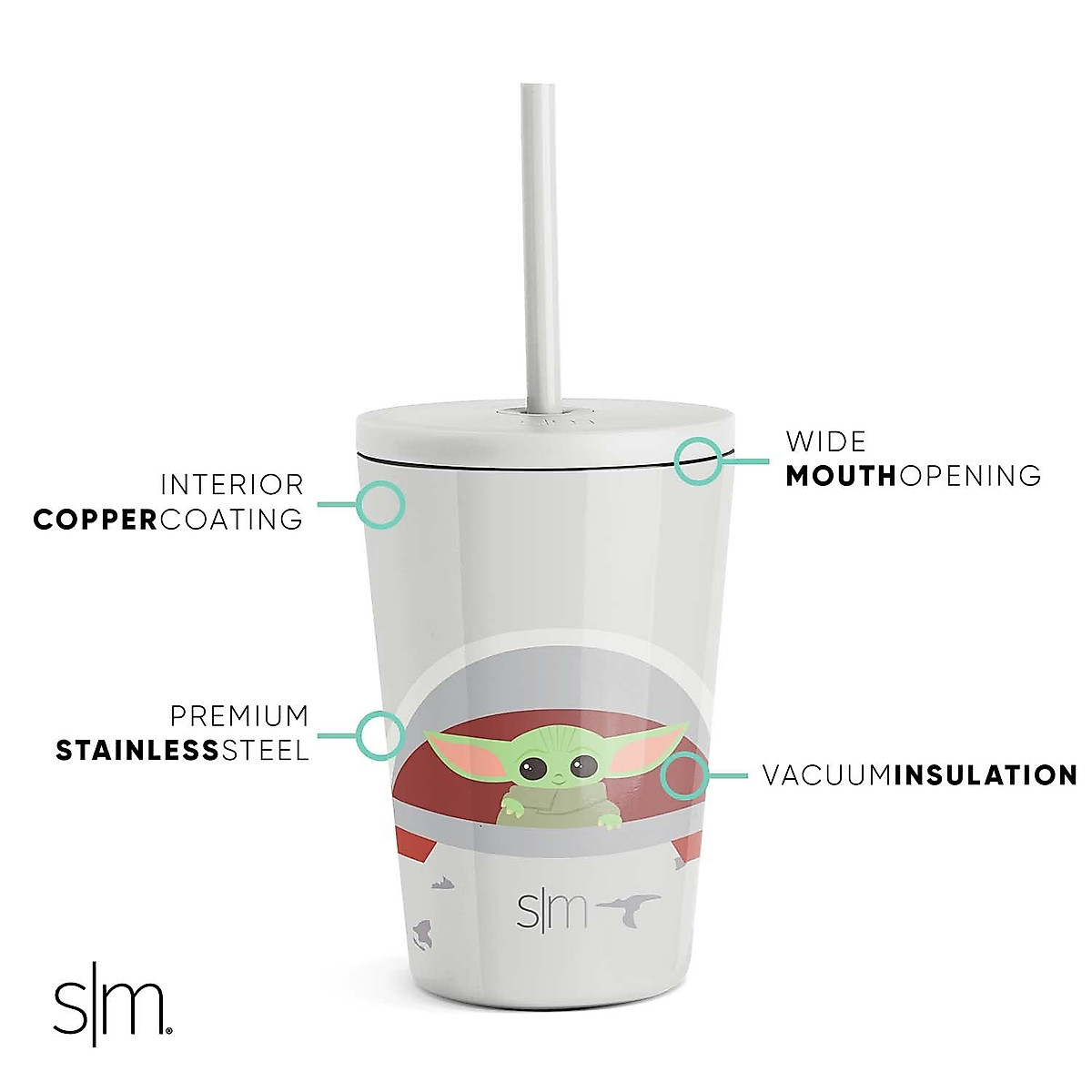 Simple Modern Star Wars Baby Yoda Grogu Toddler Cup with Lid and Silicone Straw | Kids Water Bottle Tumbler Insulated Stainless Steel Thermos | Classic Collection | 12oz, Star Wars: The Child