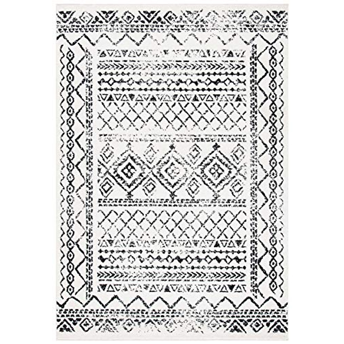 Safavieh Tulum Collection 2' x 4' Ivory/Black TUL268D Moroccan Boho Distressed Non-Shedding Entryway Living Room Foyer Bedroom Accent Rug