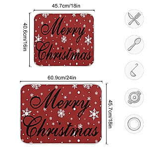 Merry Christmas Red Dish Drying Mat for Kitchen Winter Snowflake White Microfiber Drying Mats Absorbent Reversible Dish Pad Large Dish Draining Mat 18x24 inch