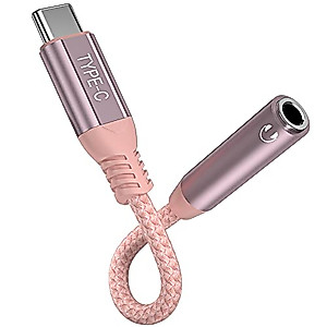 TITACUTE USB C to 3.5mm Jack Audio Adapter USB C Headphone Adapter Hi-res Aux Cord Earphones Dongle Stereo Cable for OnePlus 8T 8 7T 9 Pro Samsung S22 Ultra S21 S20 FE Galaxy Z Flip 3 Note 20 RoseGold