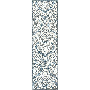 SAFAVIEH Blossom Collection Runner Rug - 2'3" x 12', Blue & Ivory, Handmade Wool, Ideal for High Traffic Areas in Living Room, Bedroom (BLM106M)