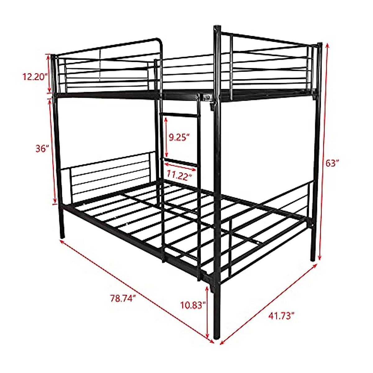 Lostcat Twin Over Twin Metal Bunk Bed,Heavy Duty Bunk Beds Frame w/Enhanced Upper-Level Guardrail and Ladders Suitable for Kids/Teen/Adults,No Box Spring Needed,Easy Assembly,Black
