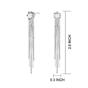 KristLand - S925 Silver/Alloy Hook Sleek Chain Tassel Drop Earrings Long Crystal Fringe Dangle Simple Dainty Earrings Tassel Earrings A Zircon Silver