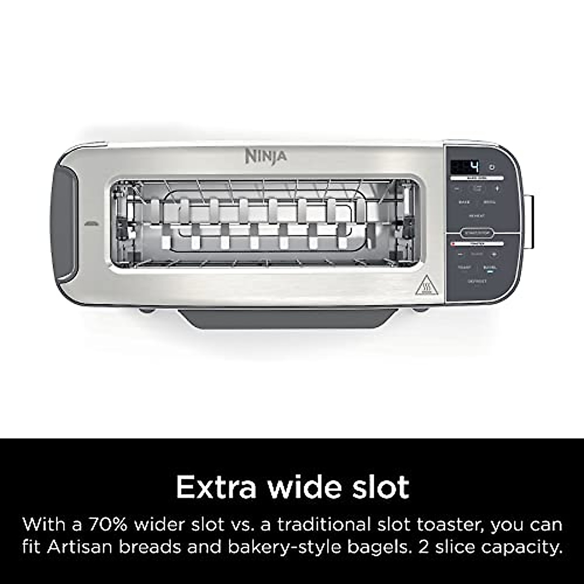 Ninja ST101 Foodi 2-in-1 Flip Toaster, 2-Slice Capacity, Compact Toaster Oven, Snack Maker, Reheat, Defrost, 1500 Watts, Stainless Steel