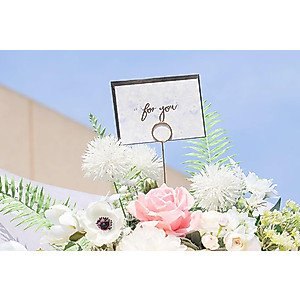 20 Pcs Golden Metal Wire Floral Place Card Holder Flower Picks Sticks Clip Round Photo Memo Note Holder Picks Clay Cake Accessories for Wedding Birthday Party(13 Inch)