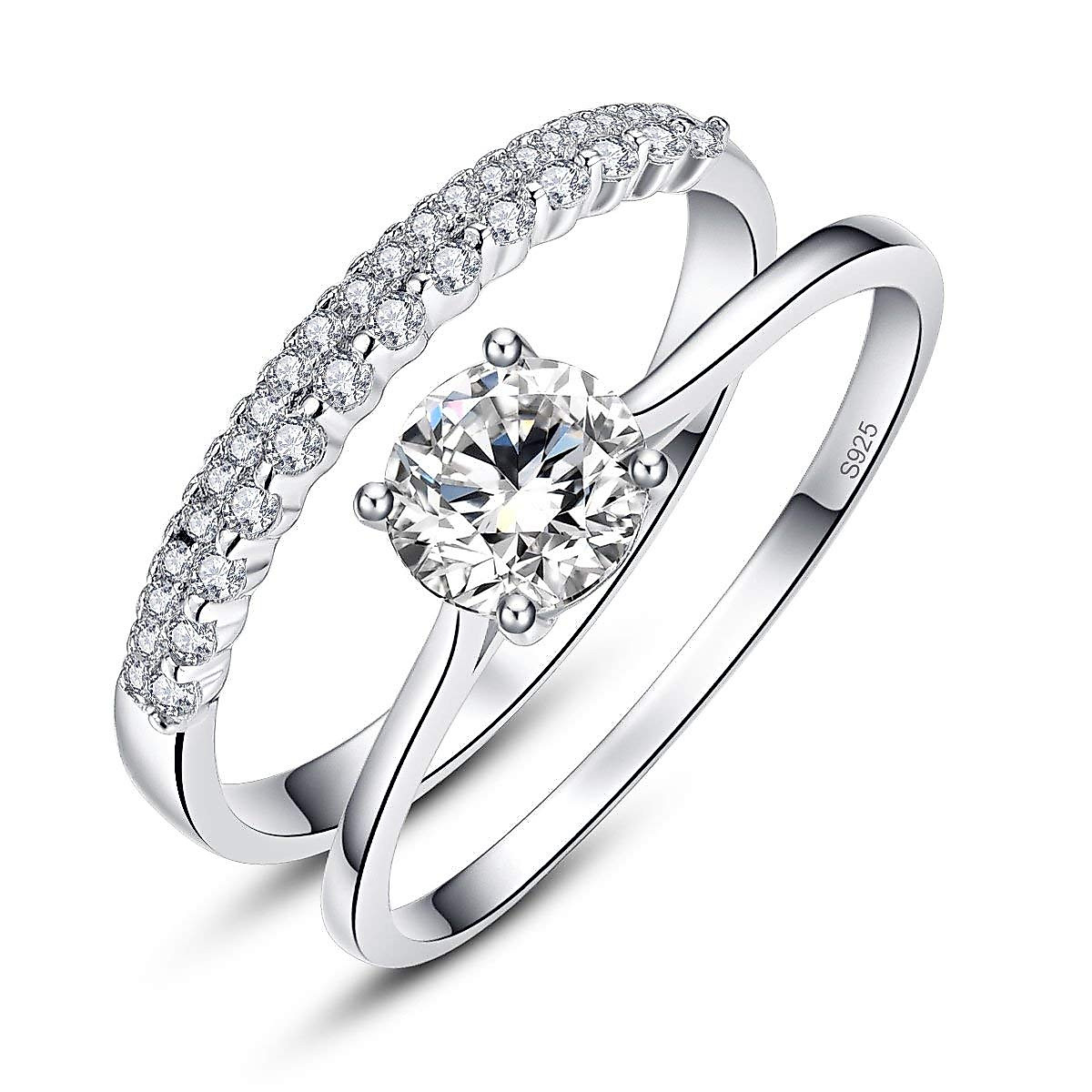 AVECON 1.2ct 925 Sterling Silver Bridal Ring Sets Round Cut CZ Engagement Rings promise rings for her wedding bands for Women Size 6.5