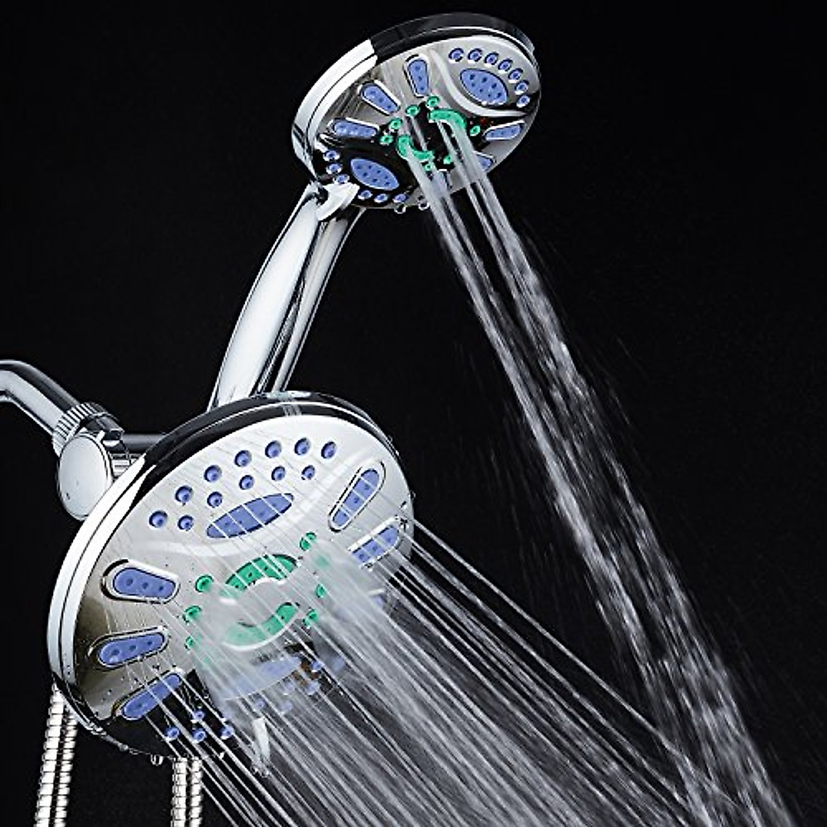 AquaStar Elite 3-in-1 High-Pressure 48-mode 7" Shower Head Combo with Microban Anti-Clog Jets for More Power & Less Cleaning! Extra-Long 5 ft. Stainless Steel Hose. All Chrome Finish