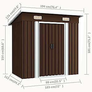 INLIFE Garden Shed with Sliding Doors Galvanized Steel Metal Storage Shed Outdoor Tool Storage Shed for Garden,Patio,Backyard Tools and Accessories Brown 74.8"x48.8"x71.3"