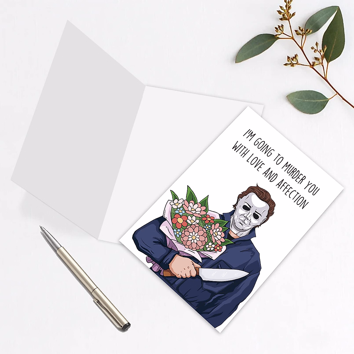 Leinessy Michael Myers Halloween Card for Him Her, Horror Movie Theme Anniversary Card, Murder You with Love and Affection